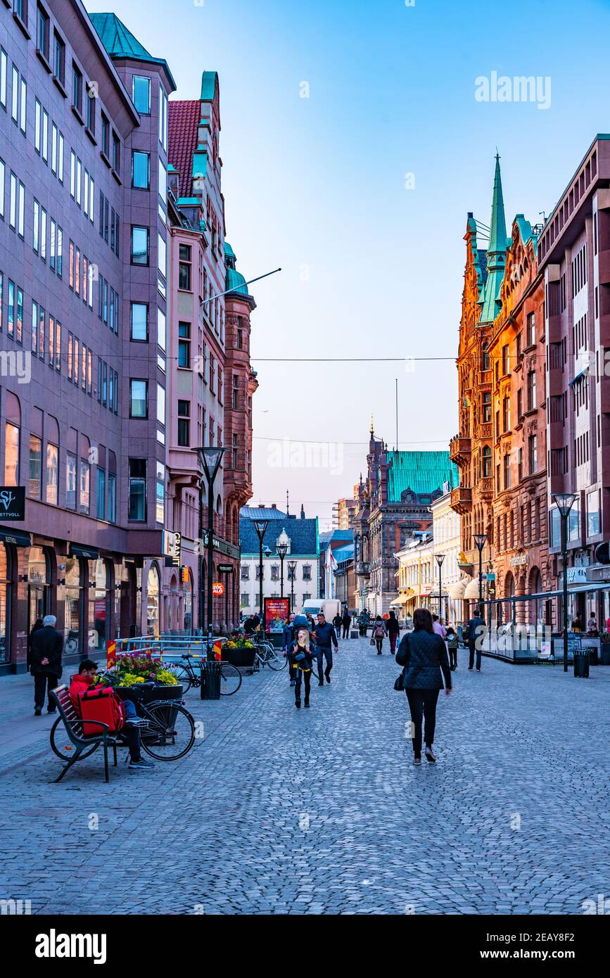 MALMO, SWEDEN, APRIL 24, 2019: Sunset view of Sodergatan street in ...