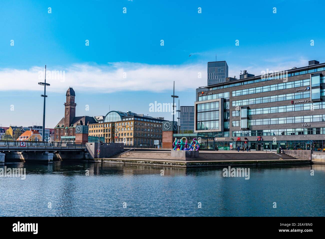 MALMO, SWEDEN, APRIL 25, 2019: View of waterfront alongside a channel ...