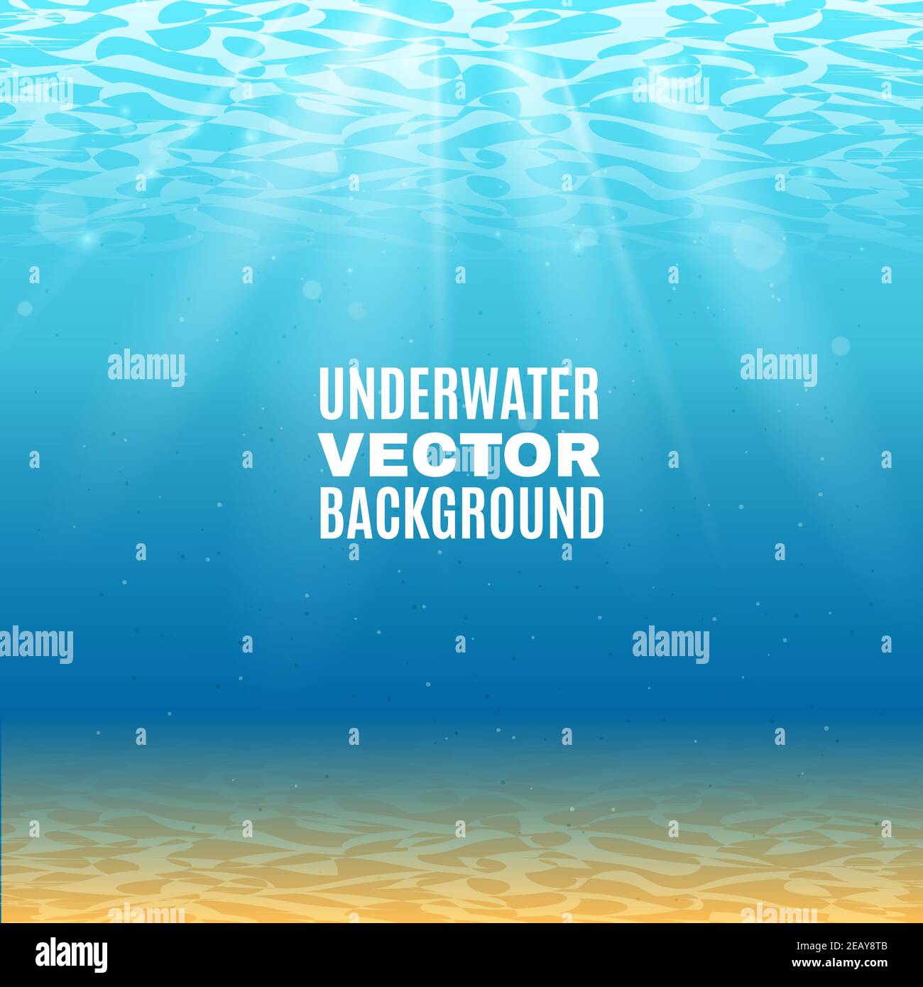Underwater background in light blue tone with sand sunrays falling from ...