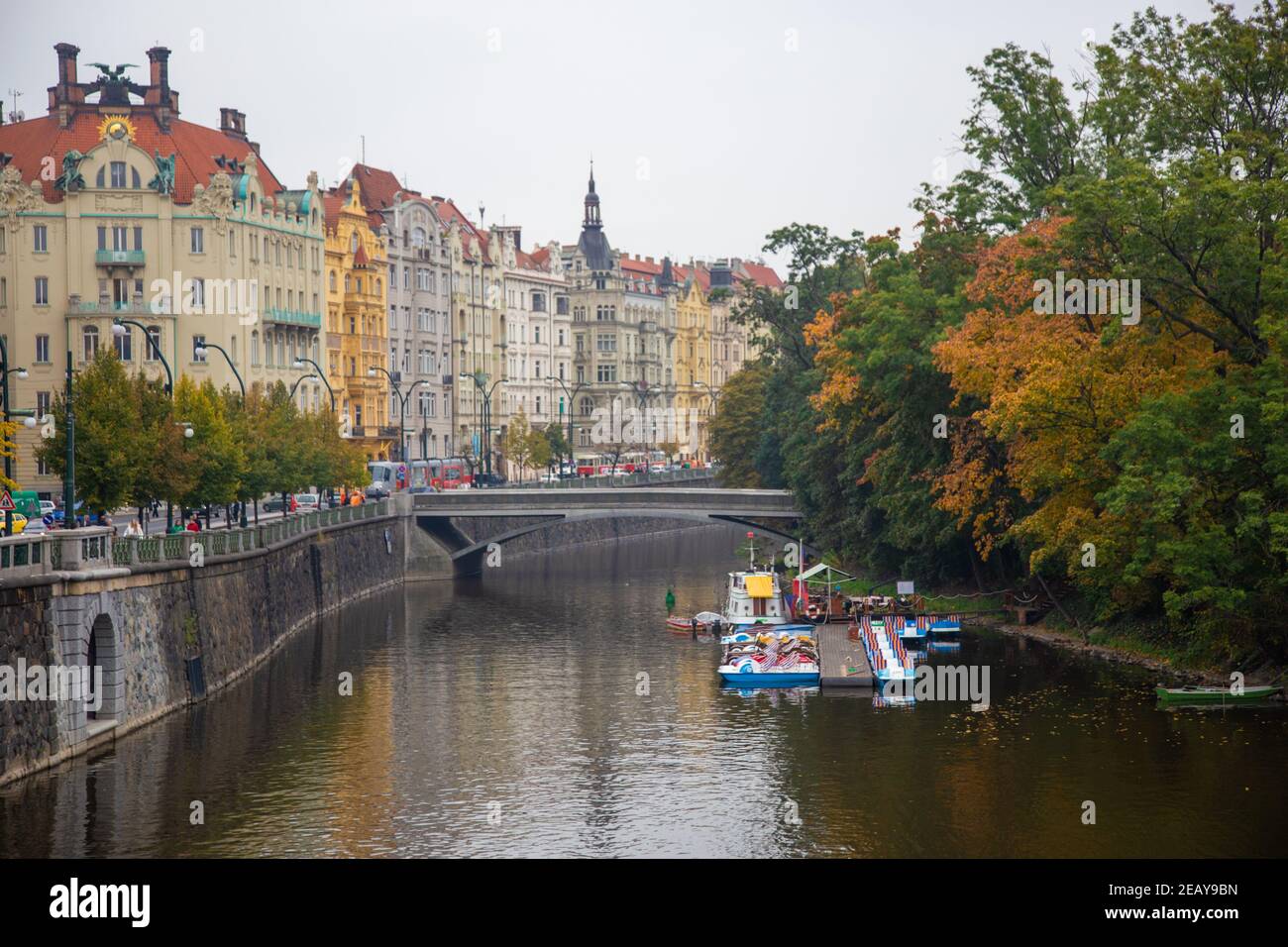 PRAGUE, CZECH REPUBLIC - Oct 09, 2013: Buildings on the bank of river ...