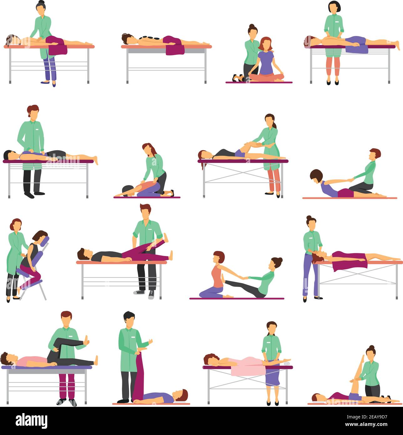 Massage icons set with healthcare symbols flat isolated vector ...