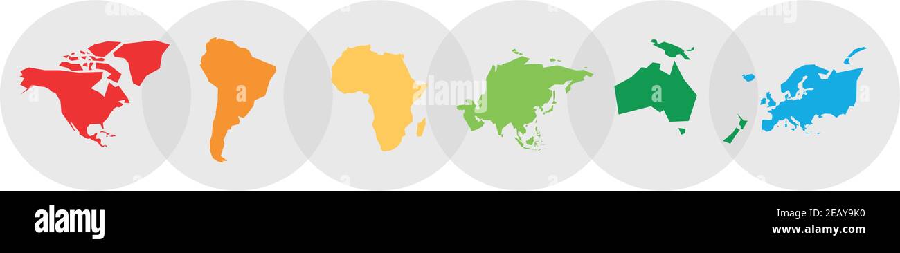 Silhouettes of World continents in different colors. Simple flat vector ...
