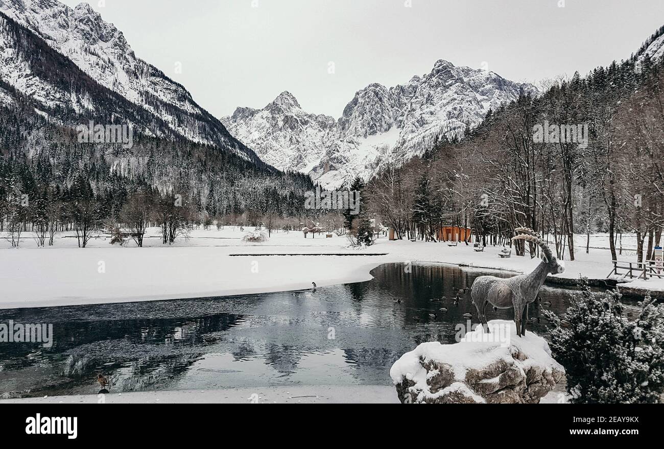 Ibex statue at Lake Jasna, Kranjska gora, Slovenia Stock Photo - Alamy