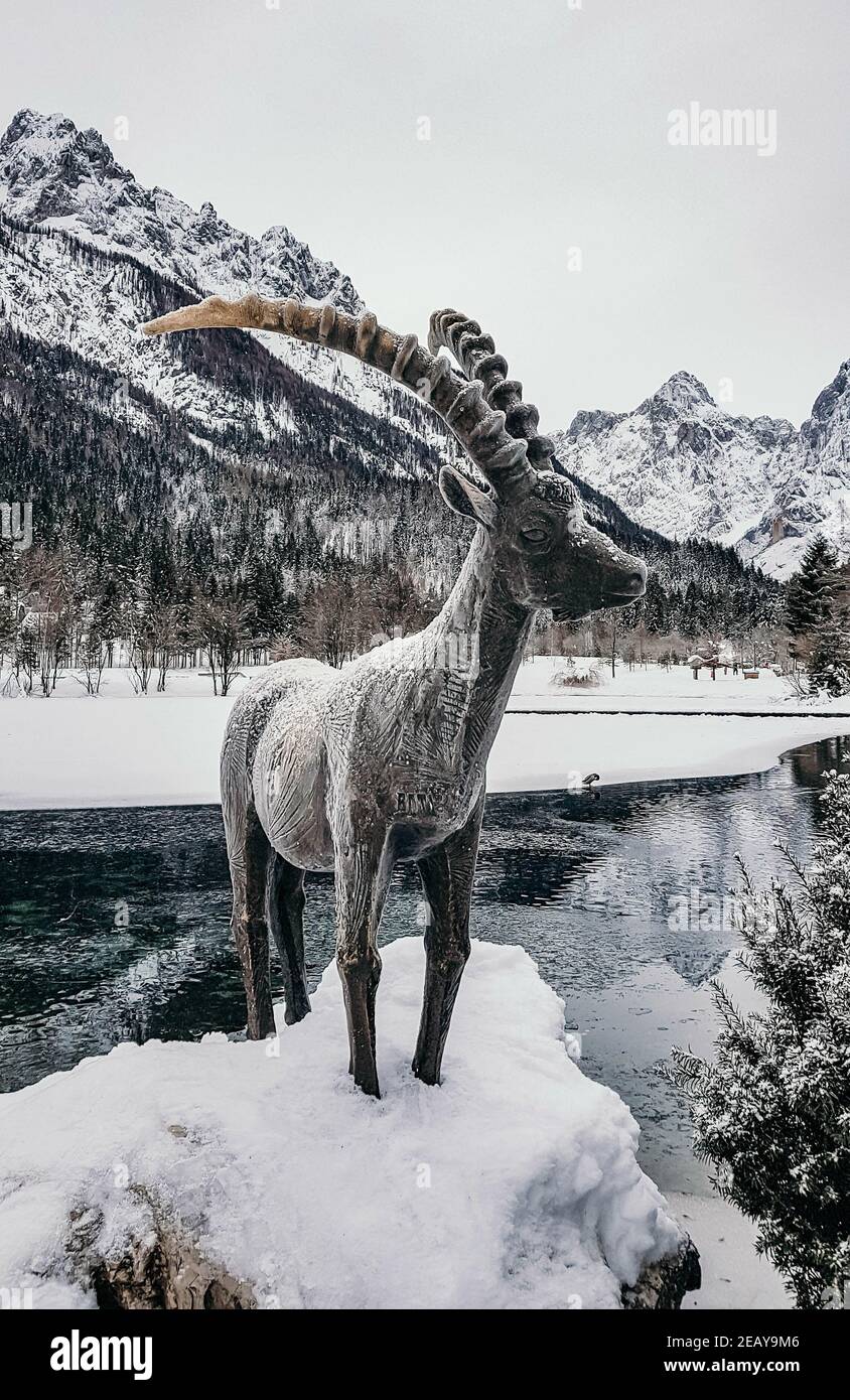 Ibex statue at Lake Jasna, Kranjska gora, Slovenia Stock Photo - Alamy
