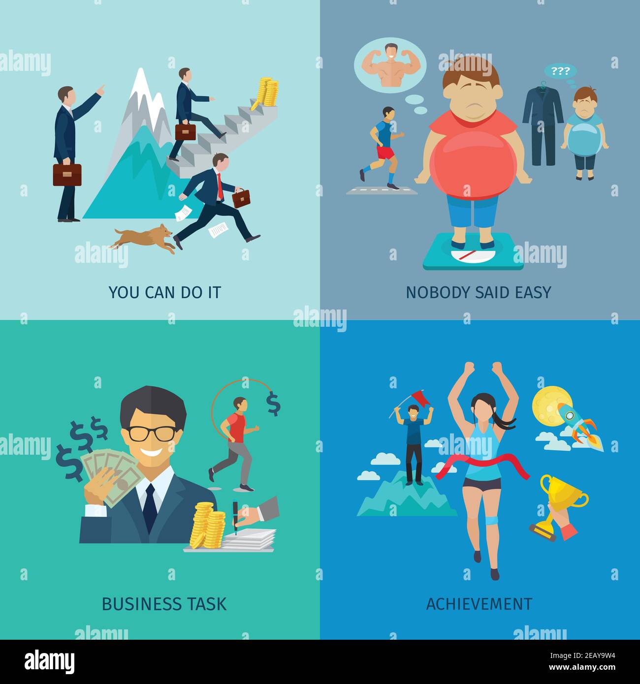 Motivation design concept set with business task and achievement flat ...