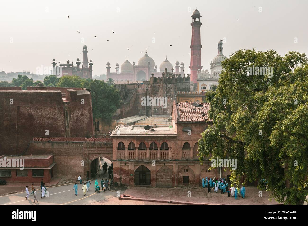 Lahore, Pakistan - October 2019: Walled city center and Badshahi Mosque ...