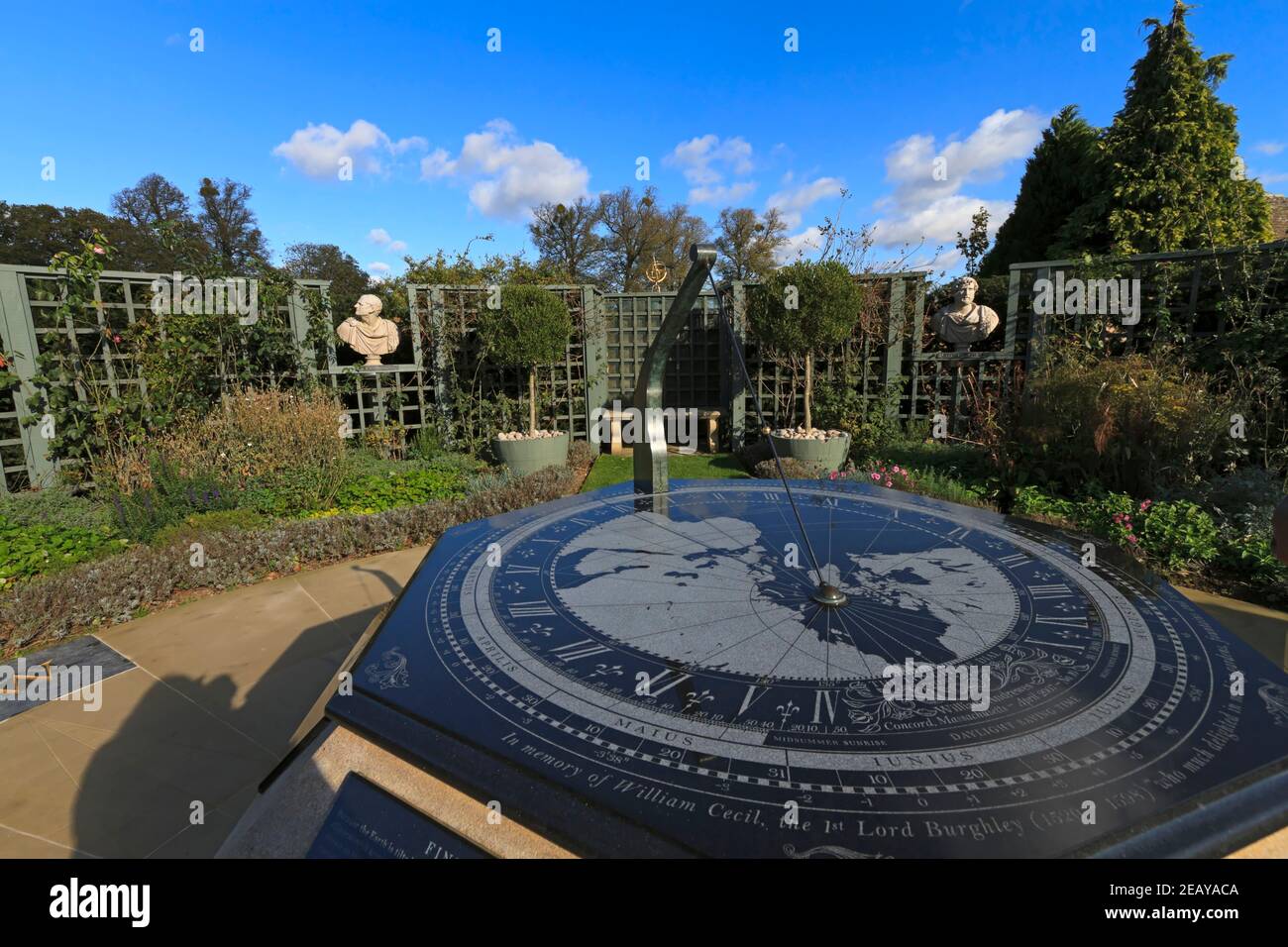 Burghley House Garden of Surprises. Longitude sundial in a court with ...