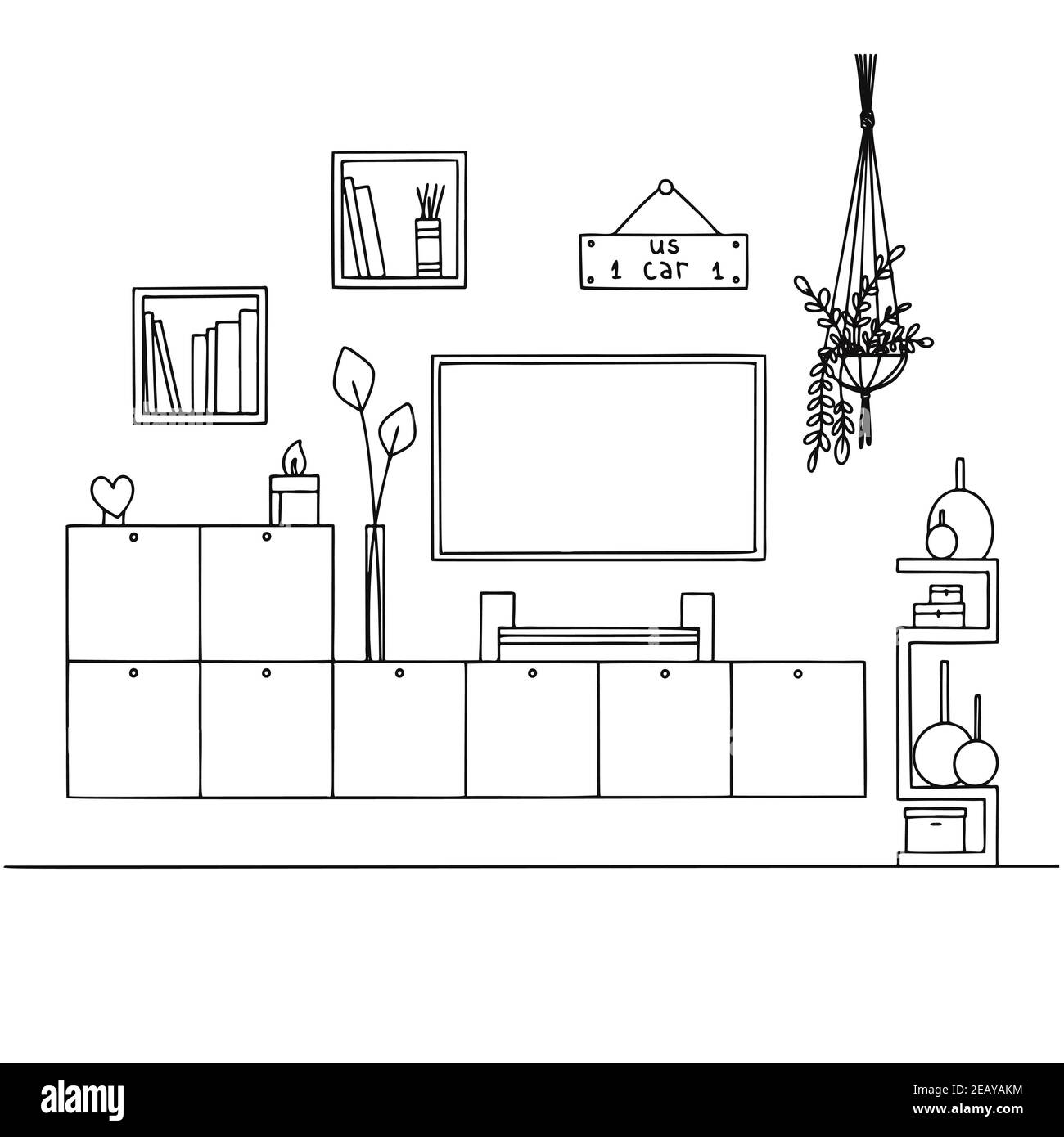 A sketch of a television room. TV furniture, other interior elements ...