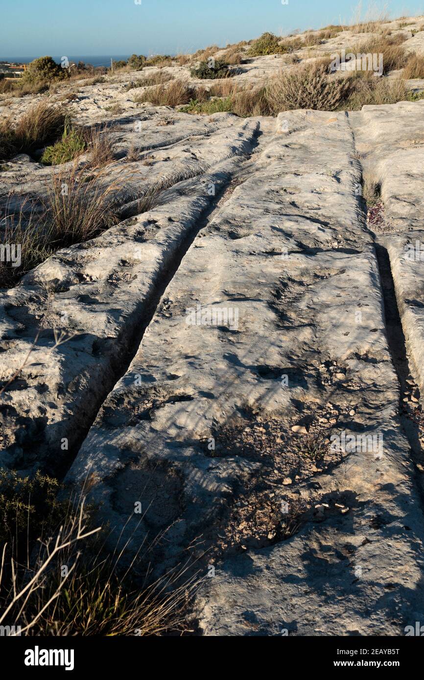 Enigmatic "cart ruts", Malta, Mediterranean Stock Photo - Alamy