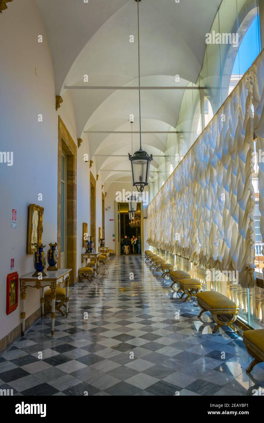 PALERMO, ITALY, APRIL 23, 2017: Corridor of palazzo dei Normanni in ...