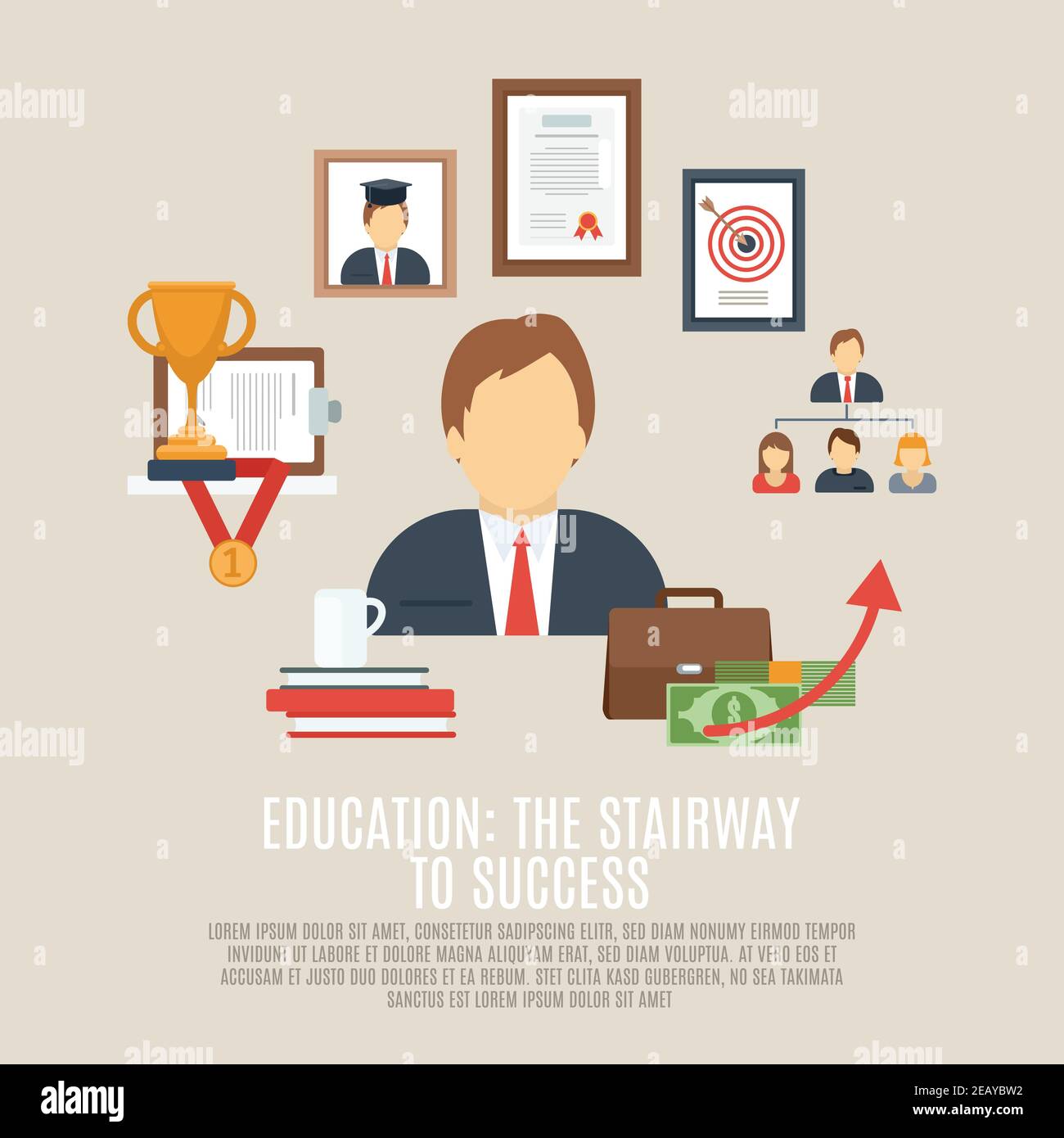 Career concept with success and promotion elements flat set vector ...