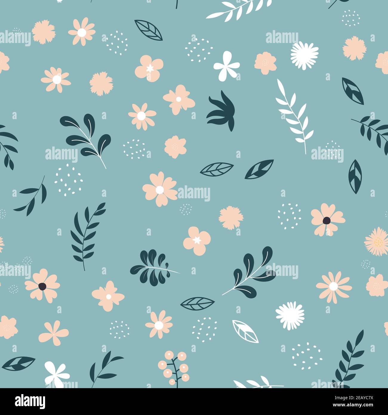 Seamless Pattern Background with Simple Flower and Leaves Design ...