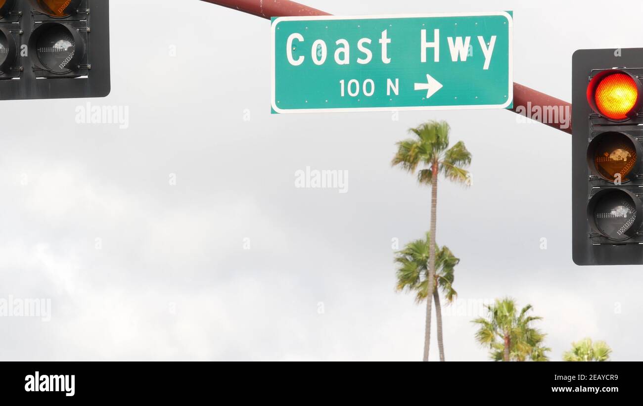 Pacific Coast Highway, historic route 101 road sign, tourist ...