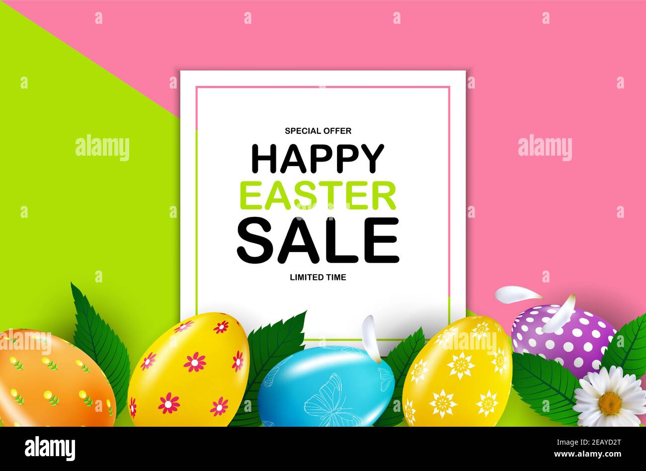 Happy Easter sale poster template with 3d realistic Easter eggs ...