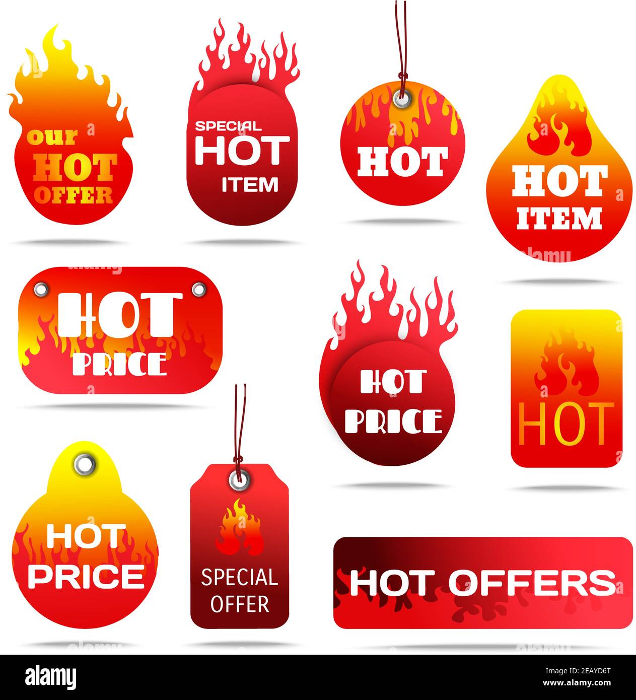 Hot sale and special offers with fire design labels set flat shadow ...