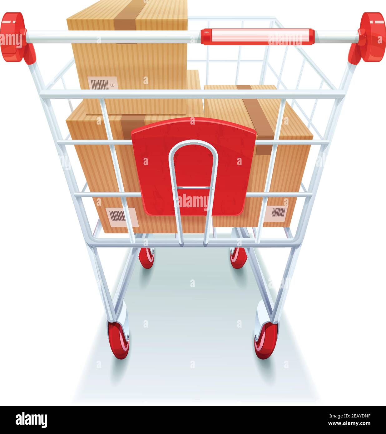 Supermarket coated wire shopping cart with cardboard boxes for packing ...
