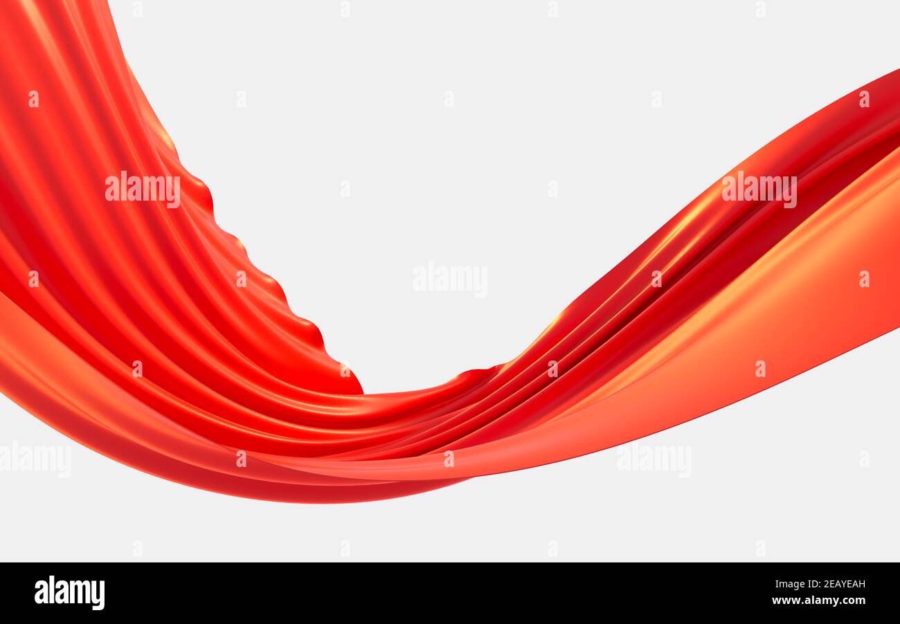 Flowing cloth, red wave silk, 3d rendering. Computer digital drawing ...
