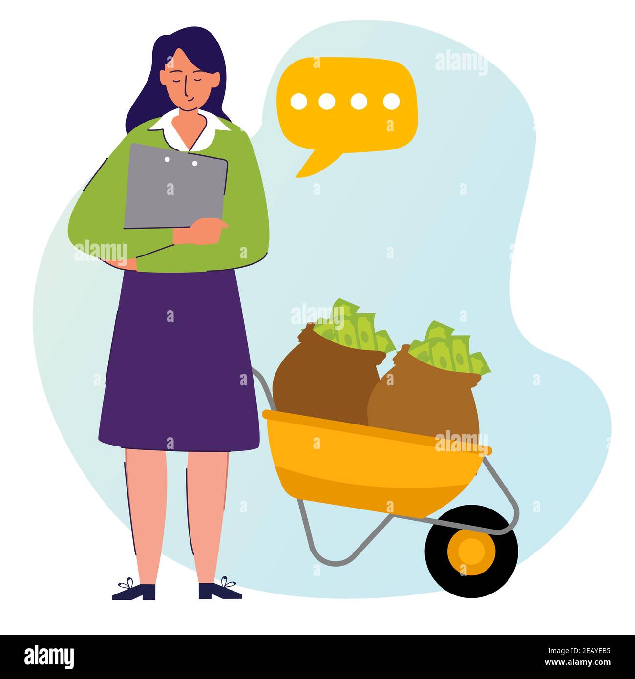 financial character woman standing beside money cart with cartoon flat ...