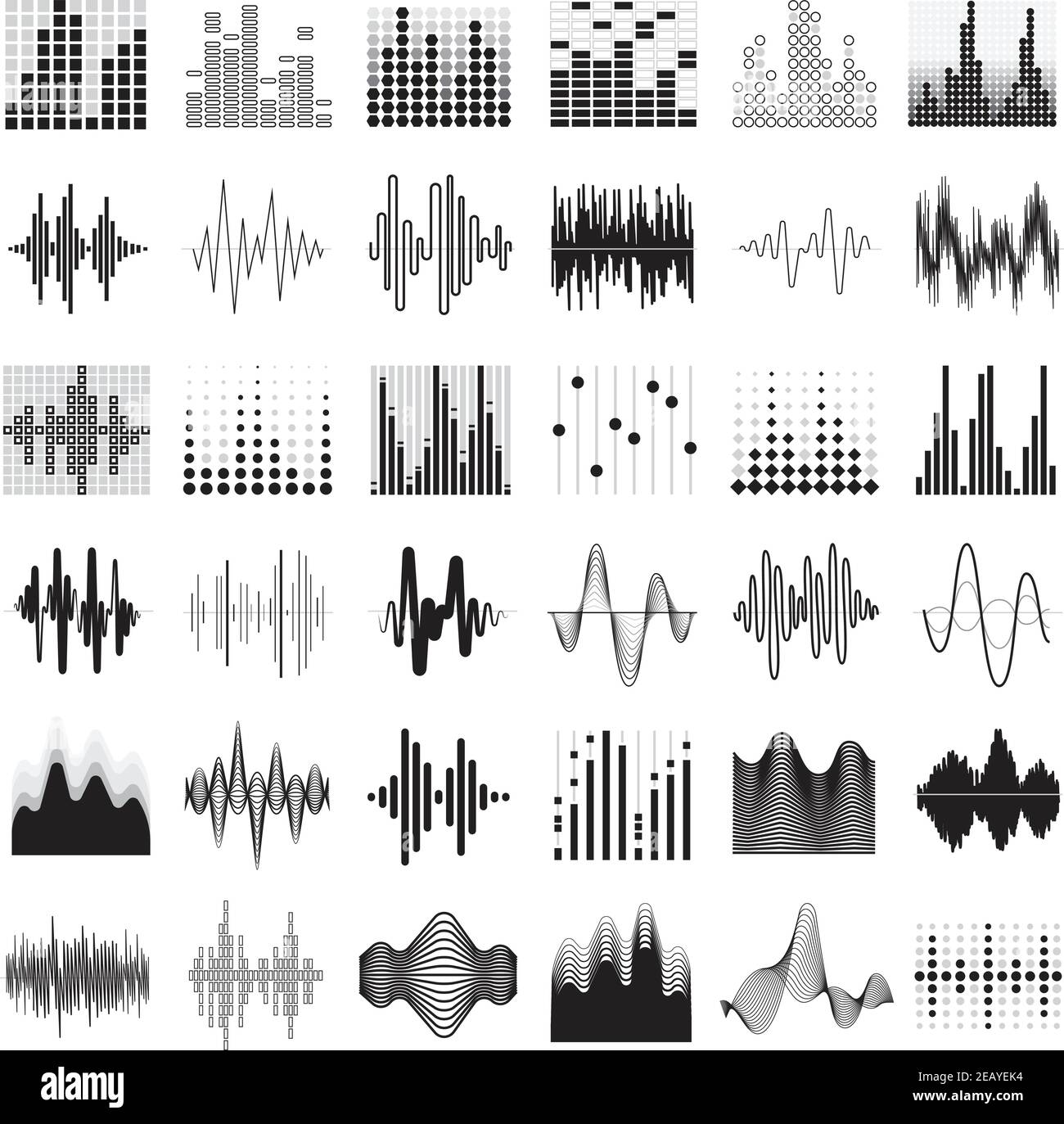 Audio equalizer black white icons set flat isolated vector illustration ...