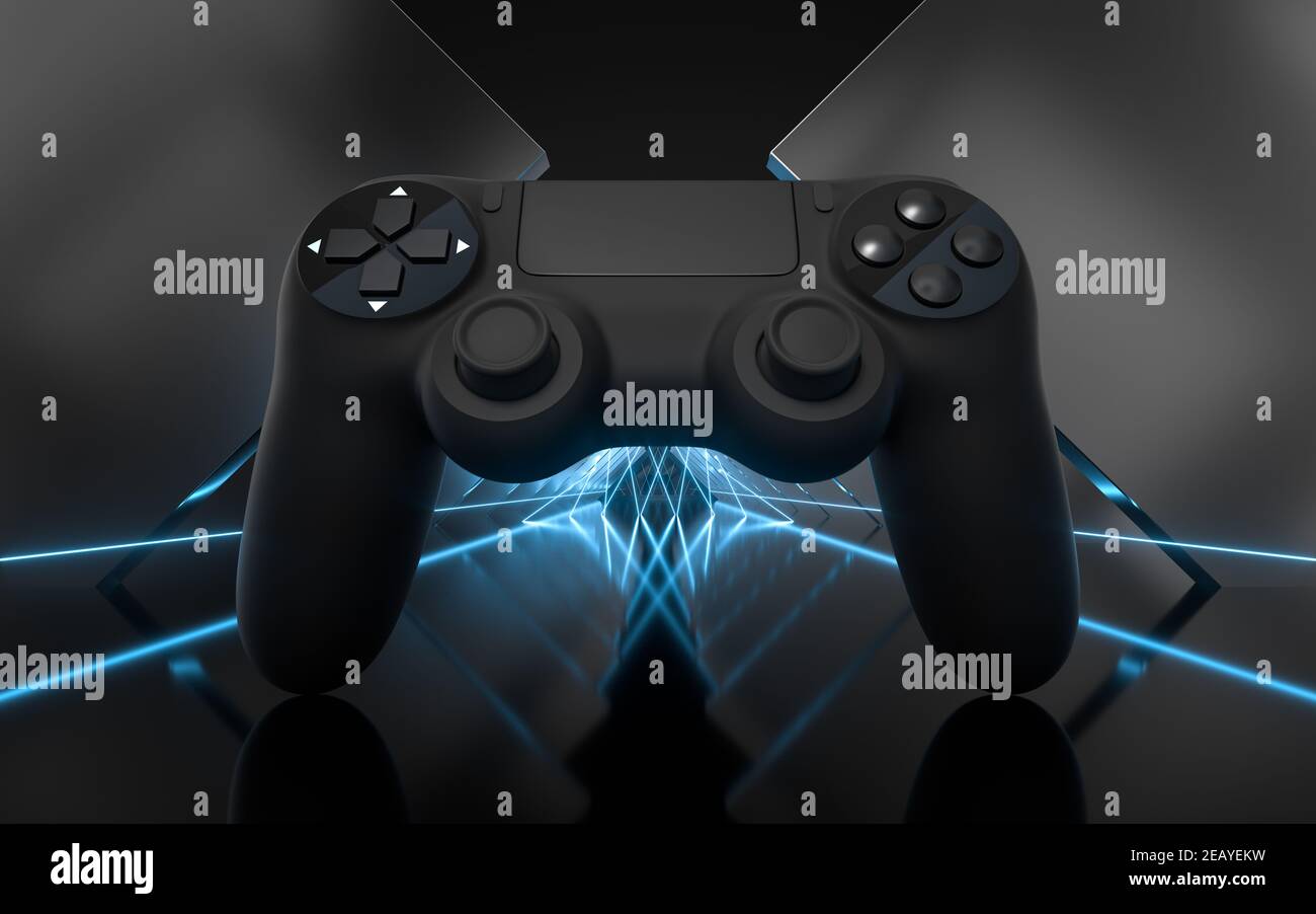 Game pad with dark metal background, 3d rendering. Computer digital ...