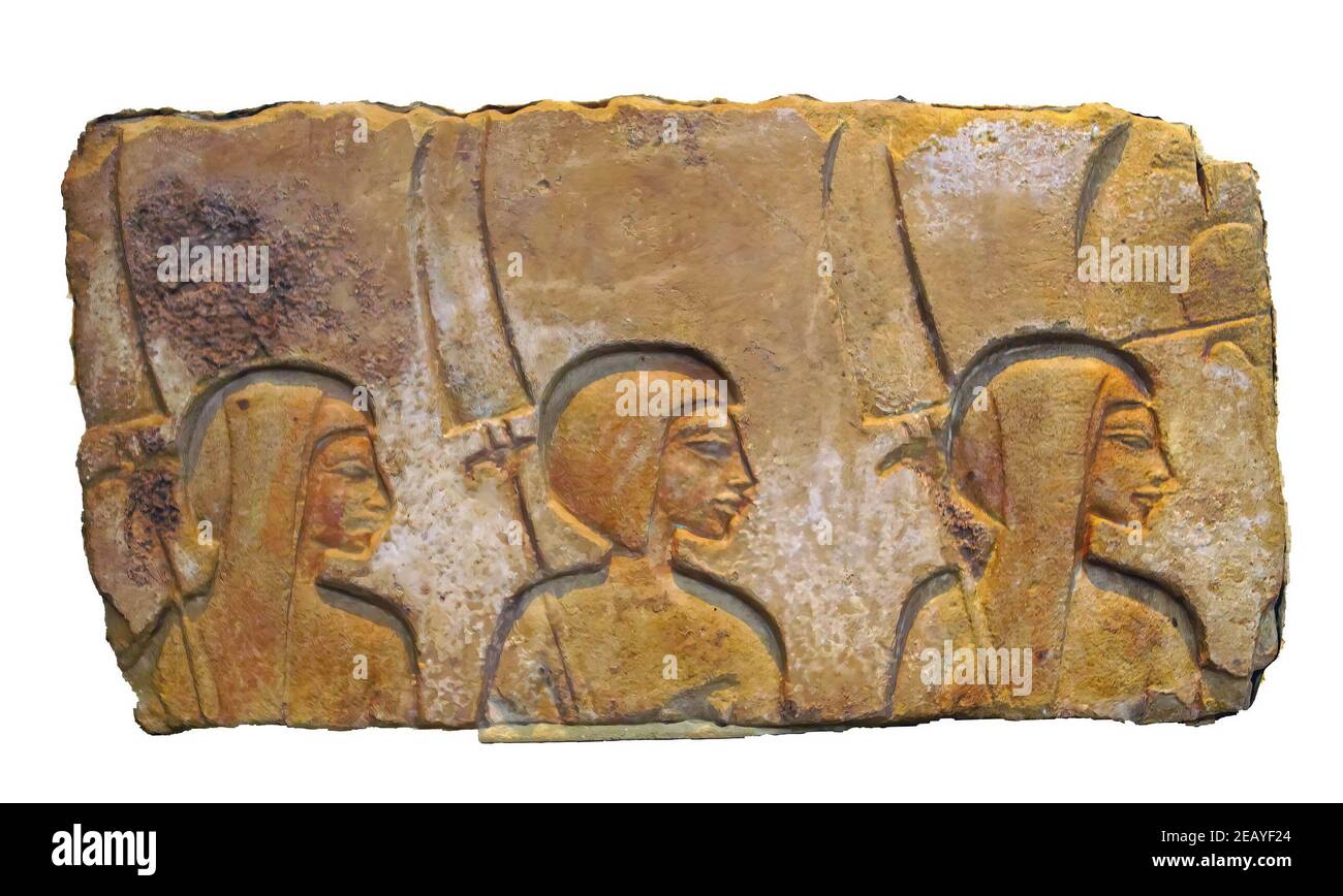 Ancient Egyptian carving with three human figures Stock Photo - Alamy