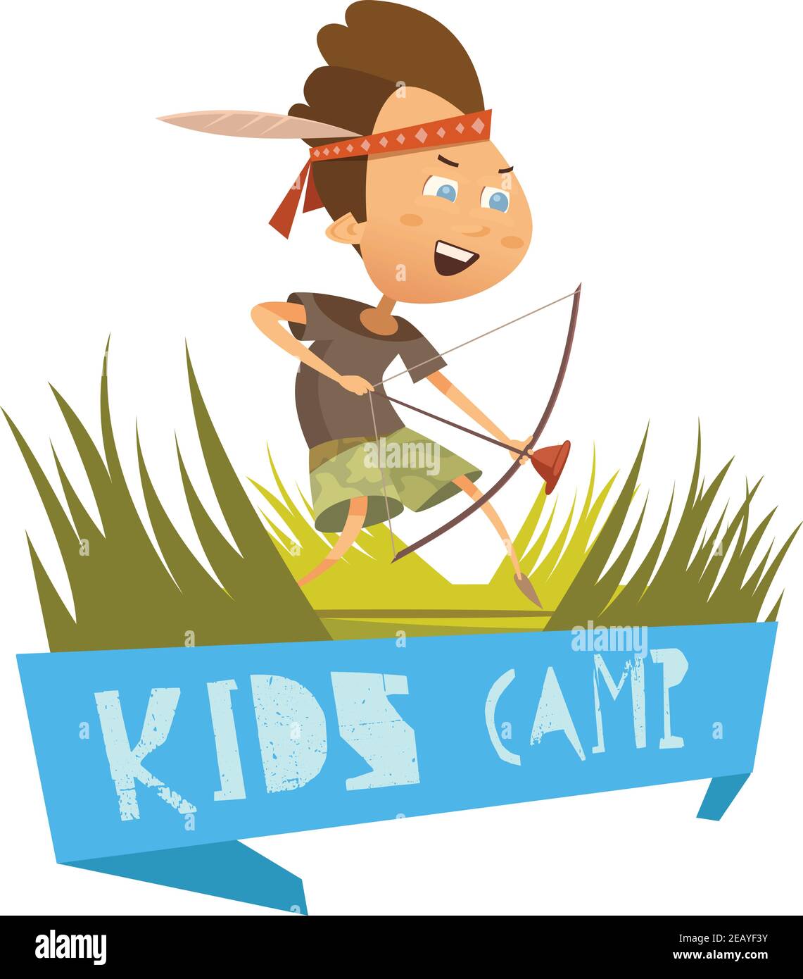 Kids camp cartoon concept with hiking and archery symbols vector ...