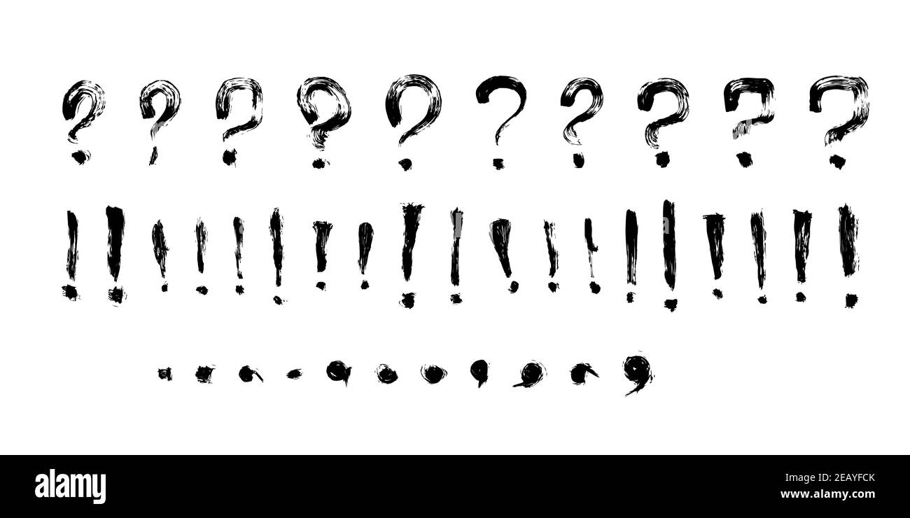 Set of hand drawn exclamation, question marks, acceptance and rejection ...