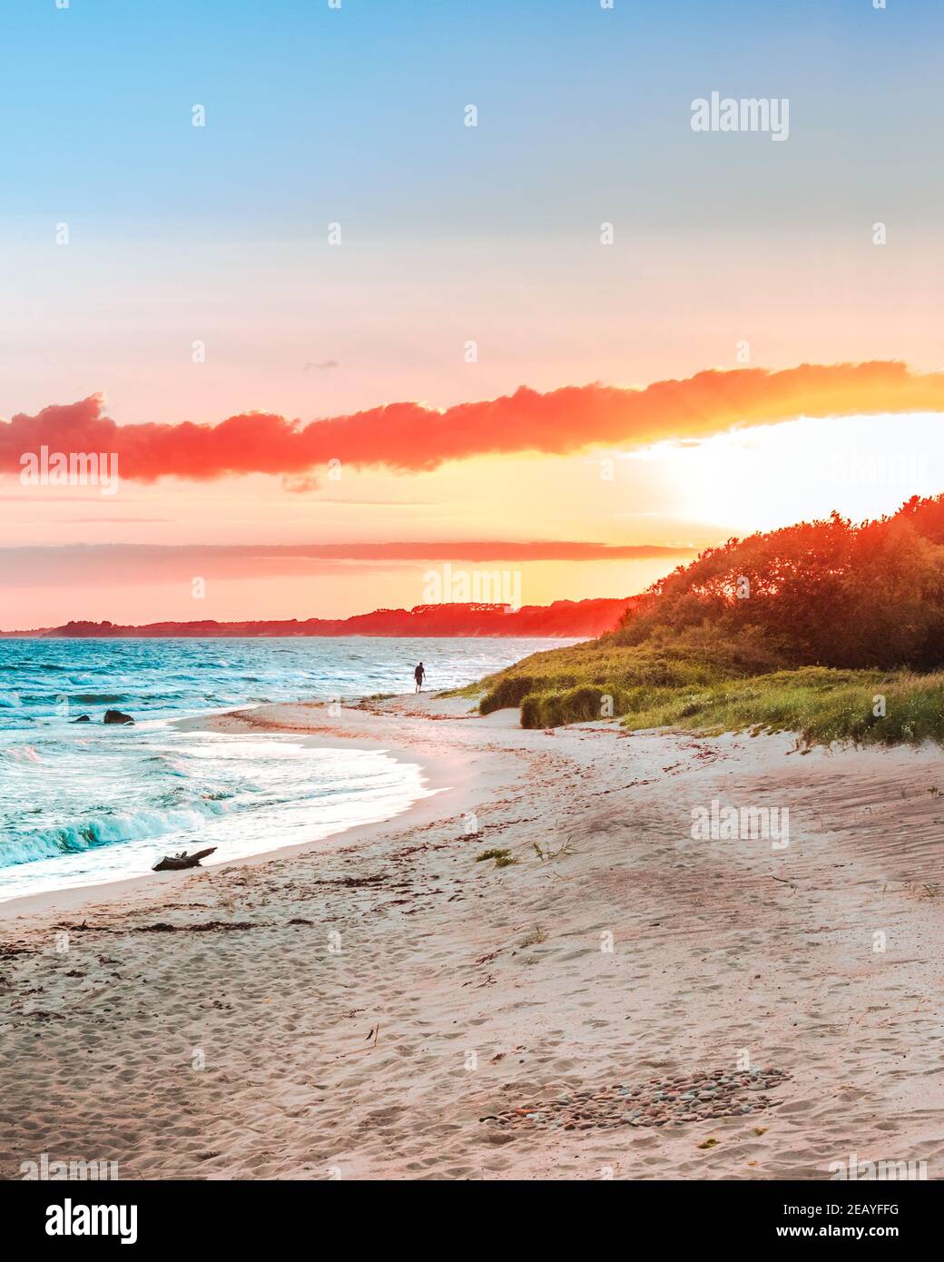 Amazing view of the sunset from a sandy beach in the evening Stock ...