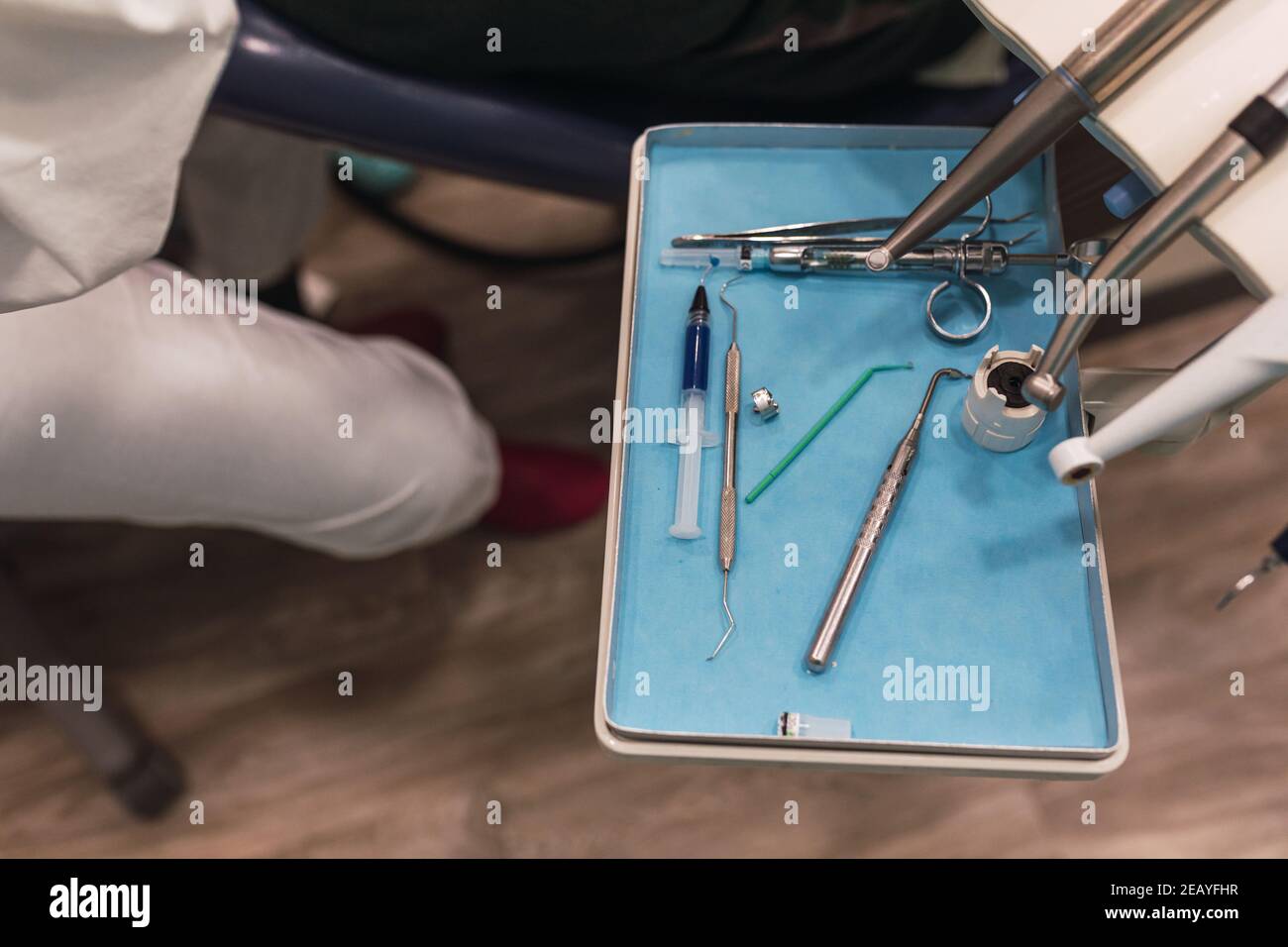 Work table with dental tools in a dentist's office.health and wellness ...