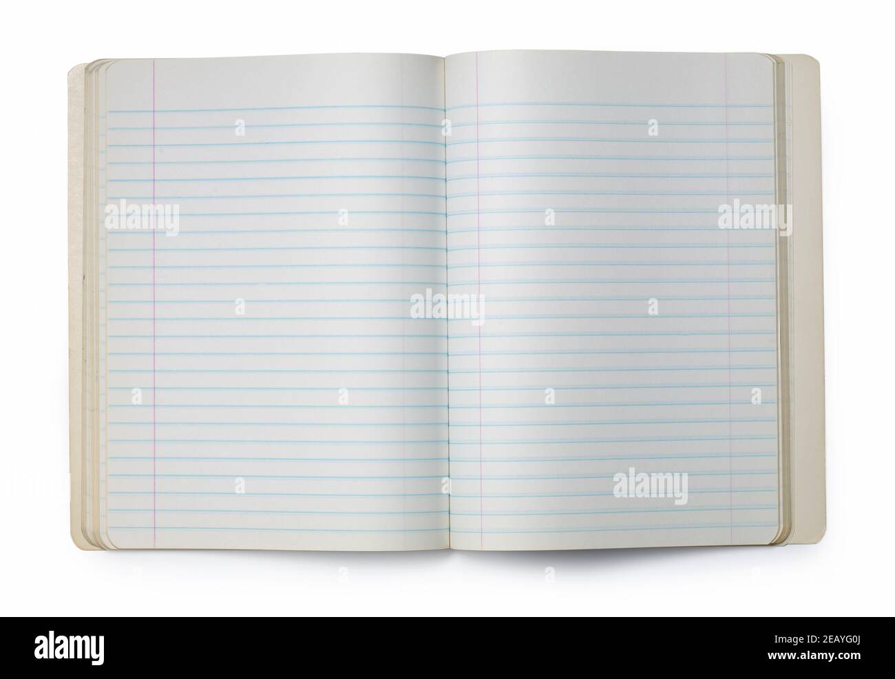 Picture of opened blank copybook on white background Stock Photo - Alamy