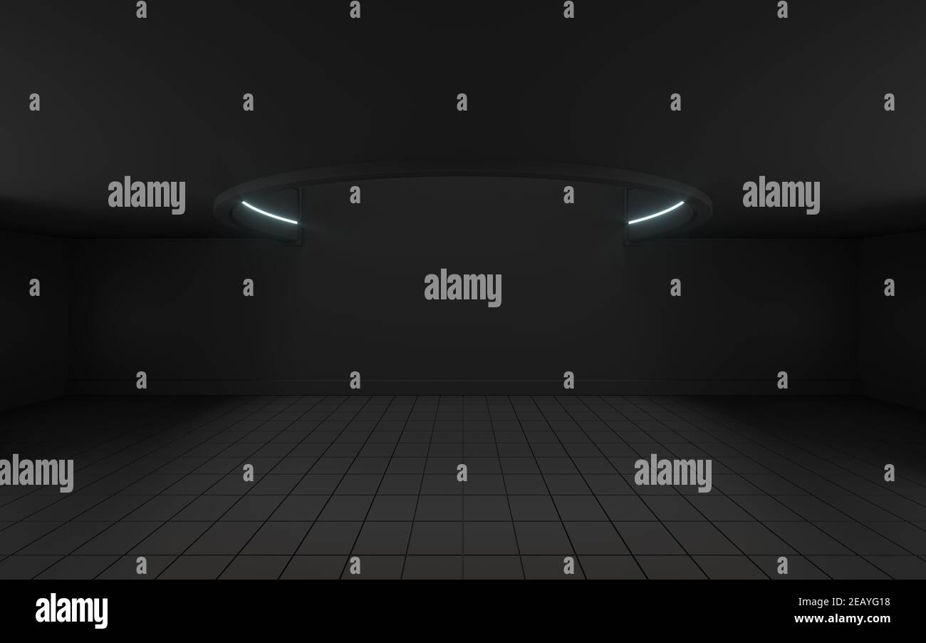 Empty round room with a hole on the ceiling, 3d rendering. Computer ...