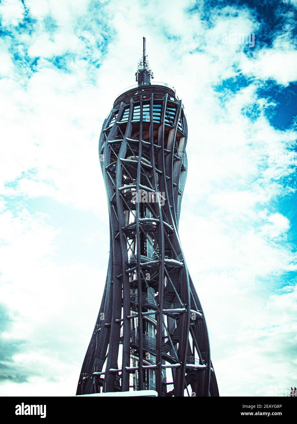 Vertical low angle shot of the Pyramidenkogel Observation Tower ...