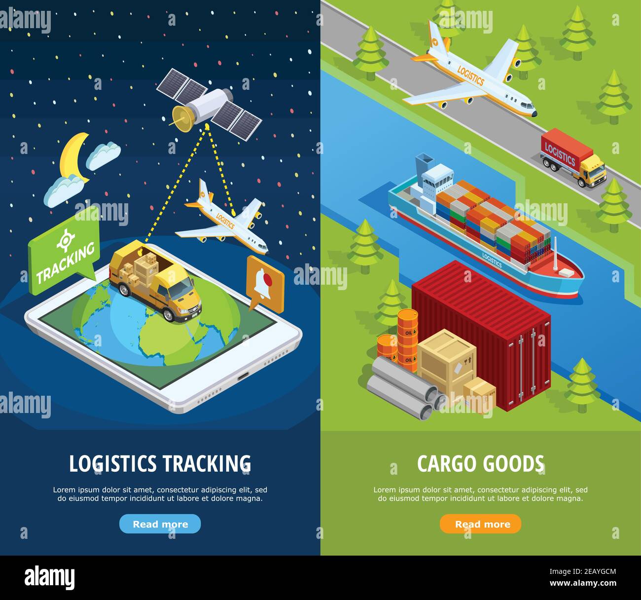 Delivery isometric vertical banners with logistic means of tracking and ...