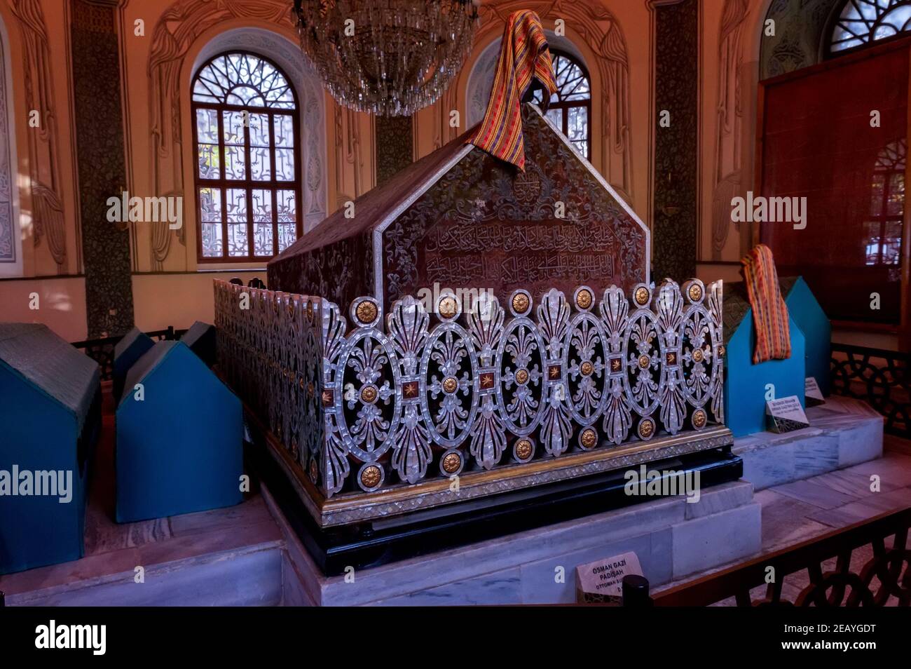 BURSA, TURKEY - 10 DECEMBER 2020: Tomb of Osman Gazi ottoman padishah ...