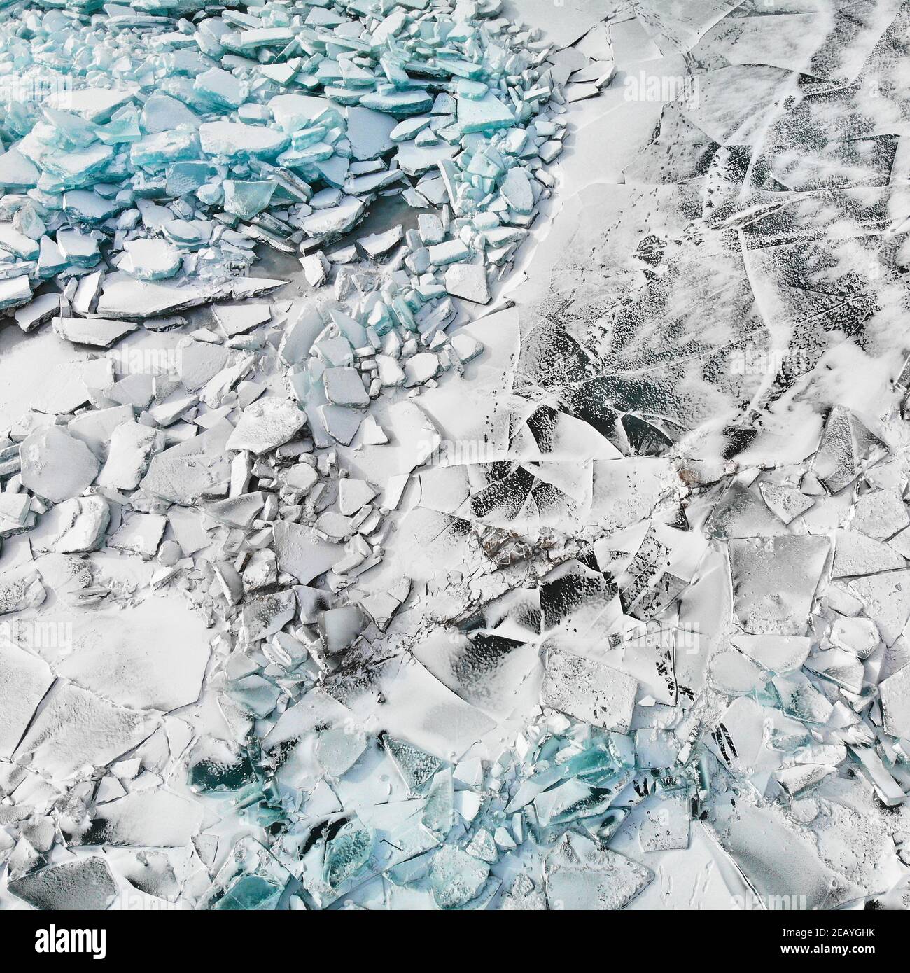 Top view of Ice hummock and cracks at frozen lake Baikal, Russia Stock ...