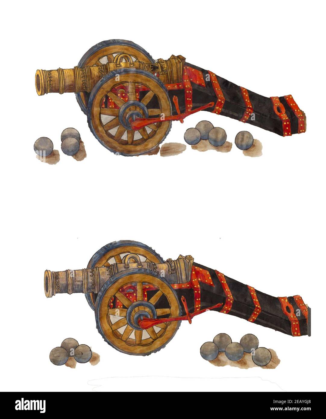 Illustration of colorful medieval cannons isolated on a white ...