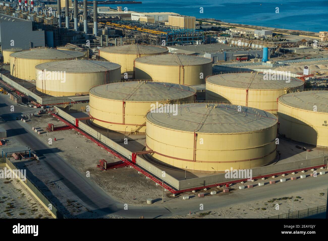 Middle East water and gas containers along the coastline for gas, water ...