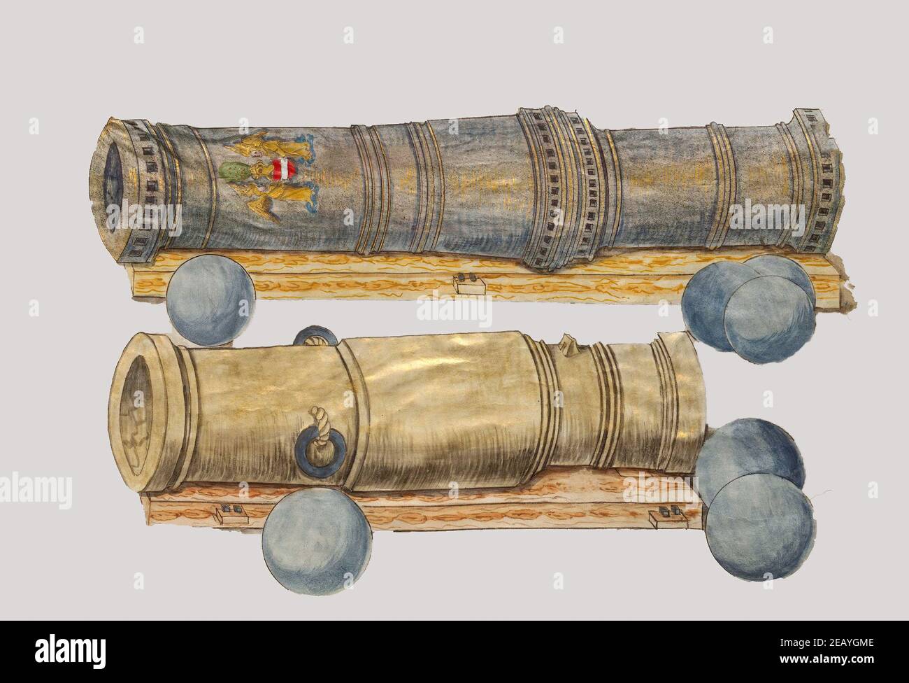 Illustration of colorful medieval cannons isolated on a white backgroun ...