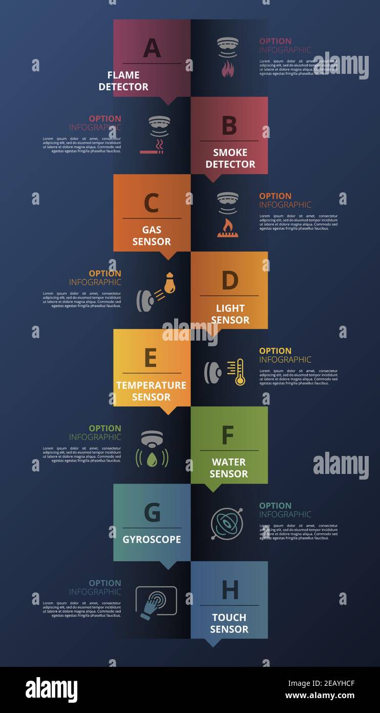 Infographic Sensor template. Icons in different colors. Include Water ...
