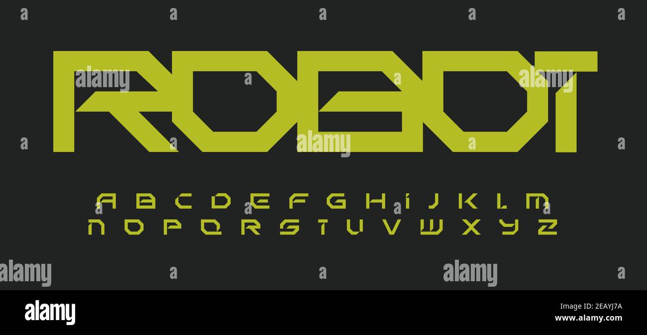 Alphabet in robotic technology style. Geometric futuristic font for ...