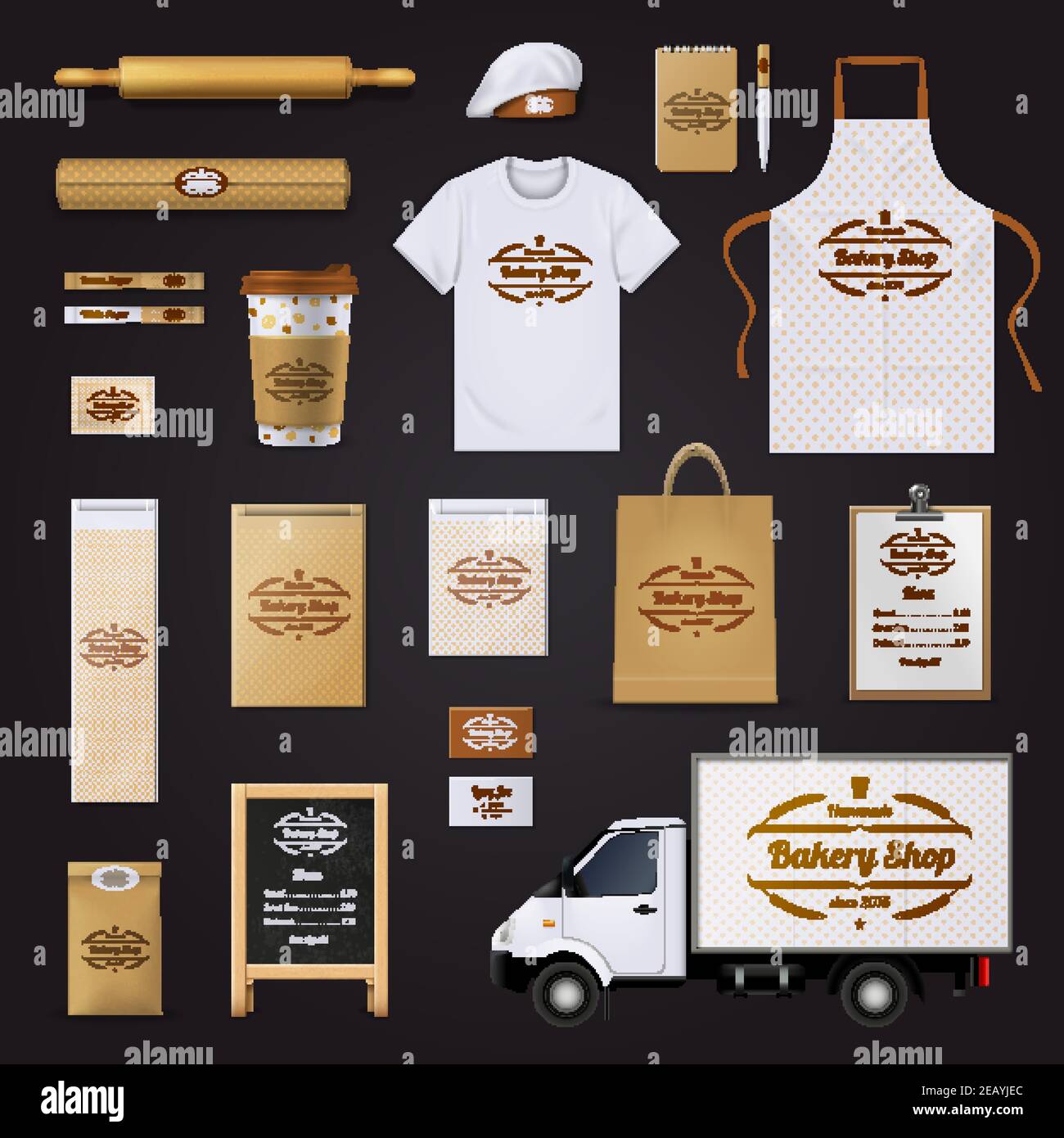 Homemade quality bakery shop corporate identity template with bread and ...