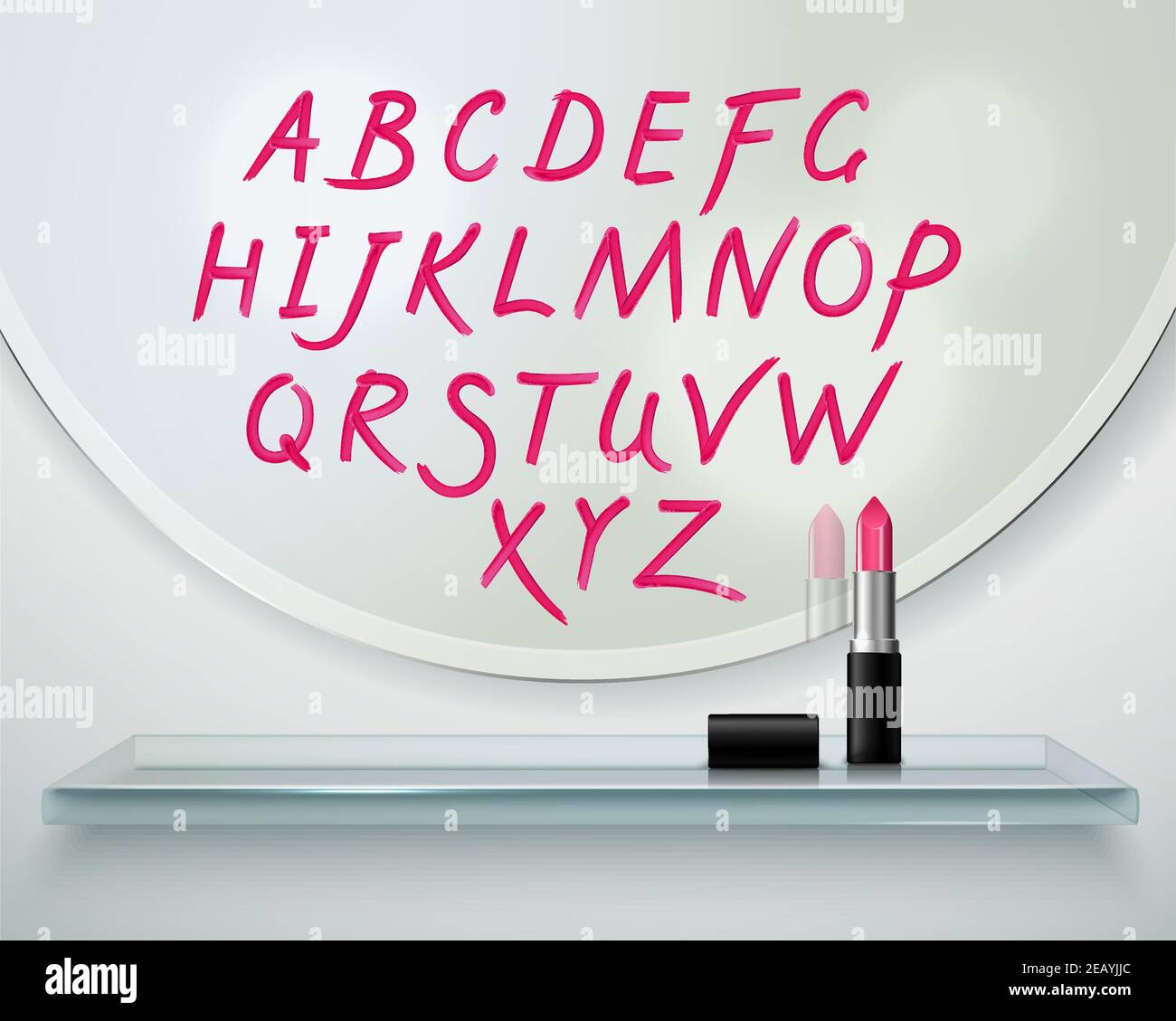 Hand drawn on round mirror red lipstick alphabet letters realistic ...