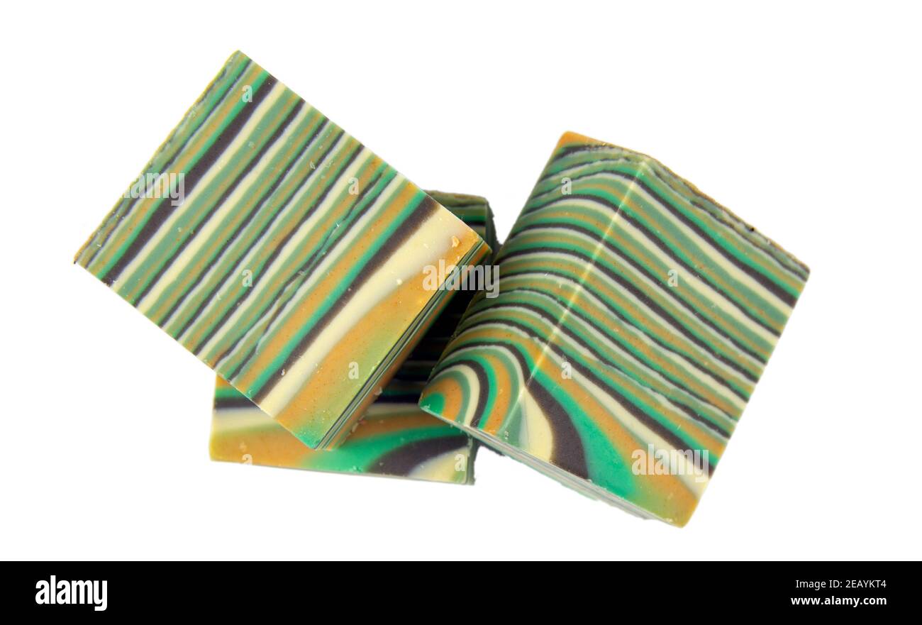Fragrant organic multi-colored soap on a white background Stock Photo ...