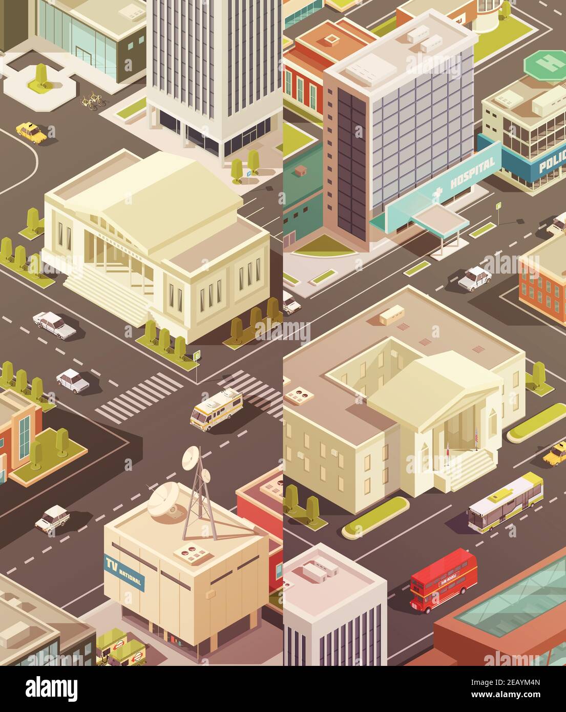 Government buildings isometric vertical banners set with state ...