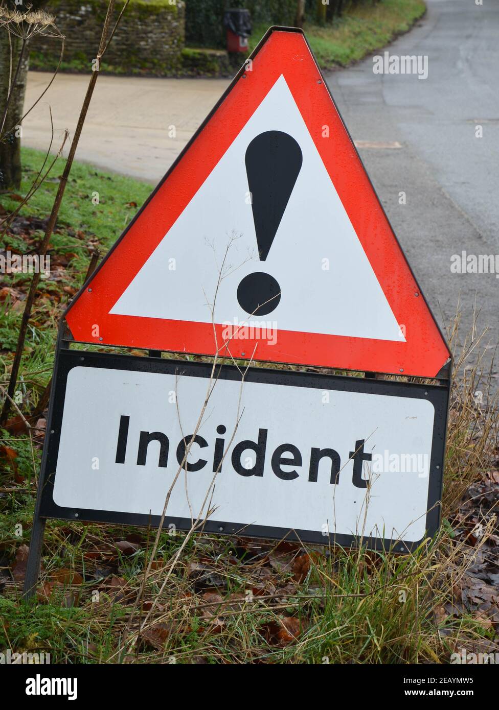 Warning sign for an incident in the Cotswolds,UK Stock Photo - Alamy
