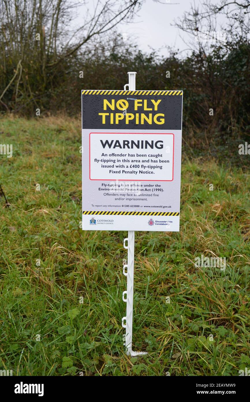 No Fly tipping warning sign in the UK Stock Photo - Alamy