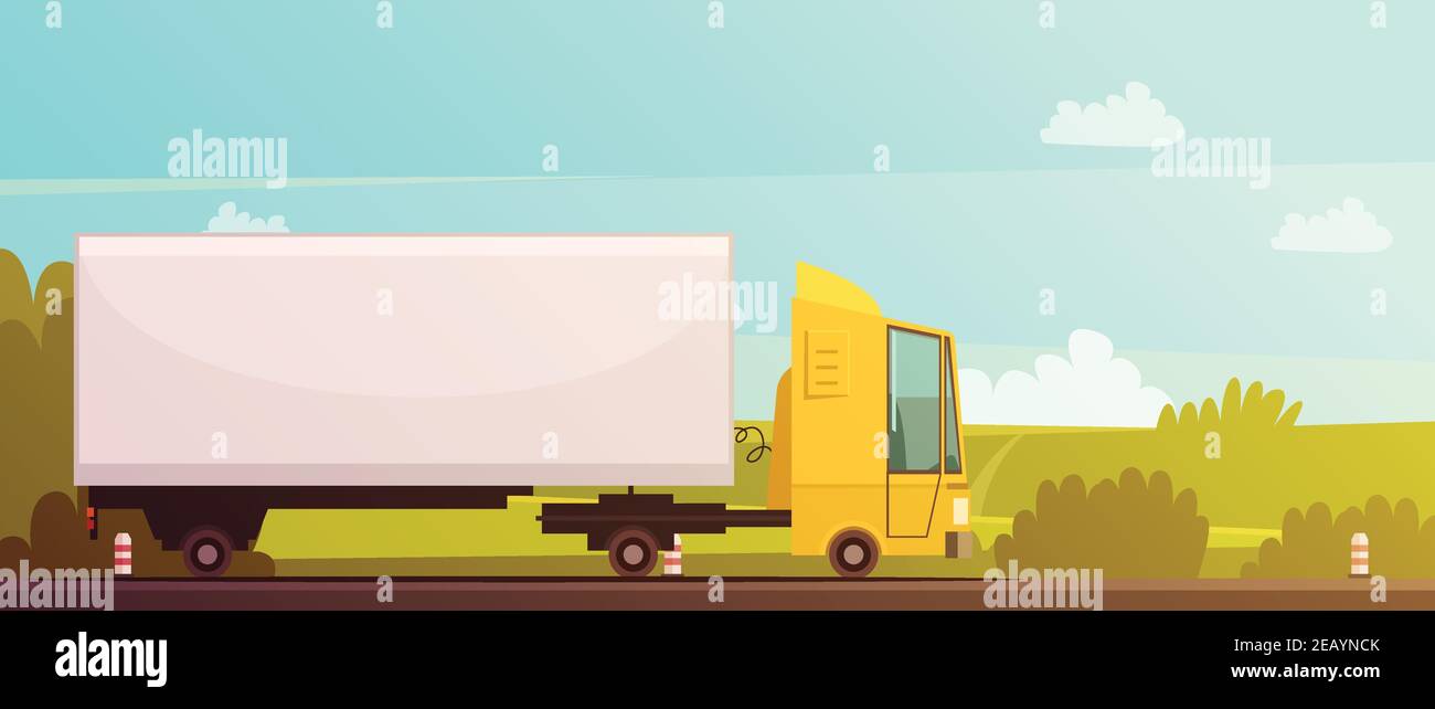 Logistics and delivery cartoon background with truck and road vector ...