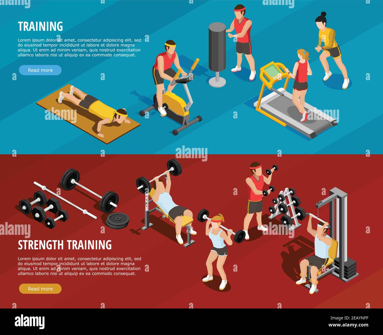 Sports training horizontal banners with power and running exercises in ...