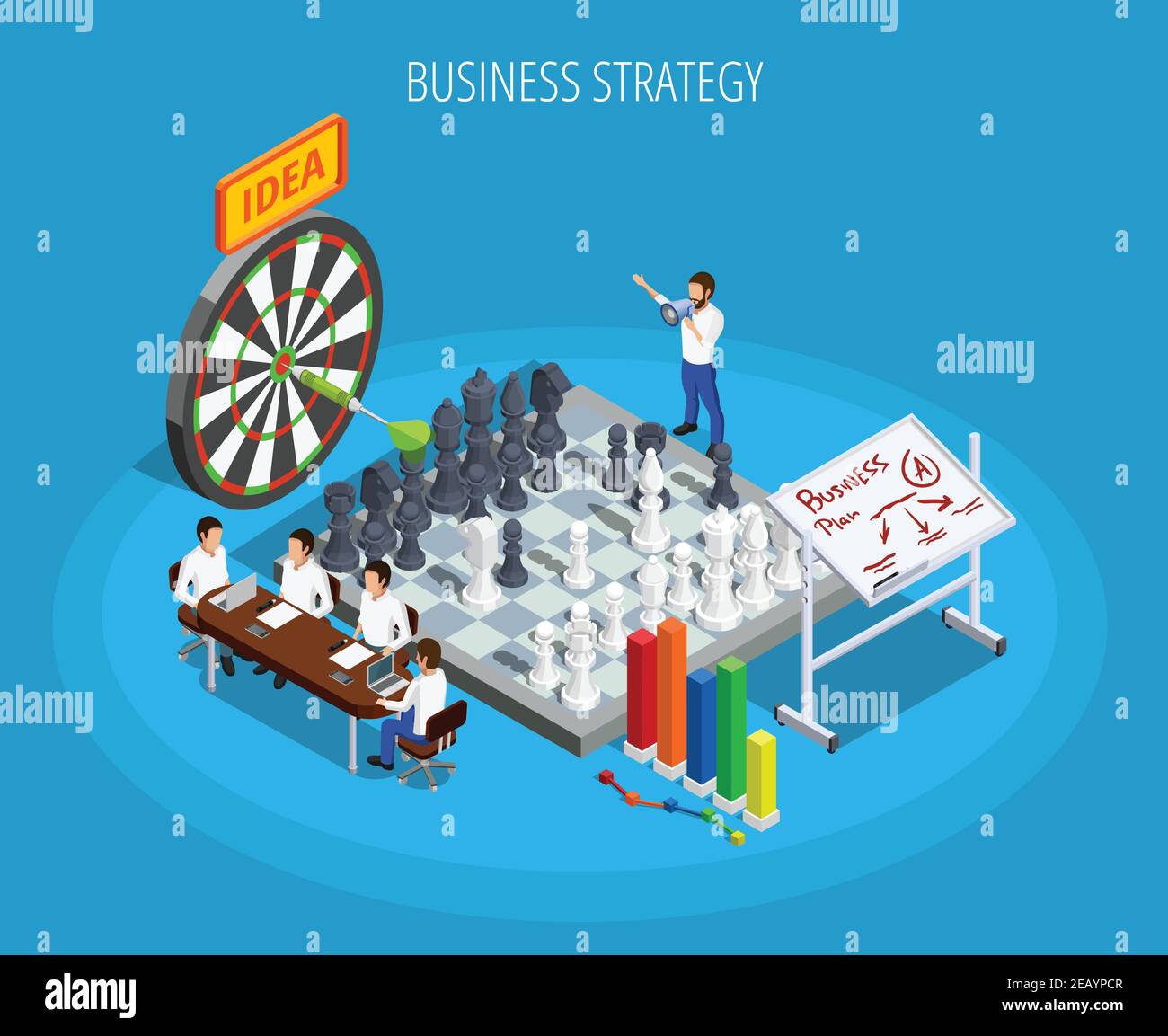 Business planning isometric template with targets setting and choice of ...