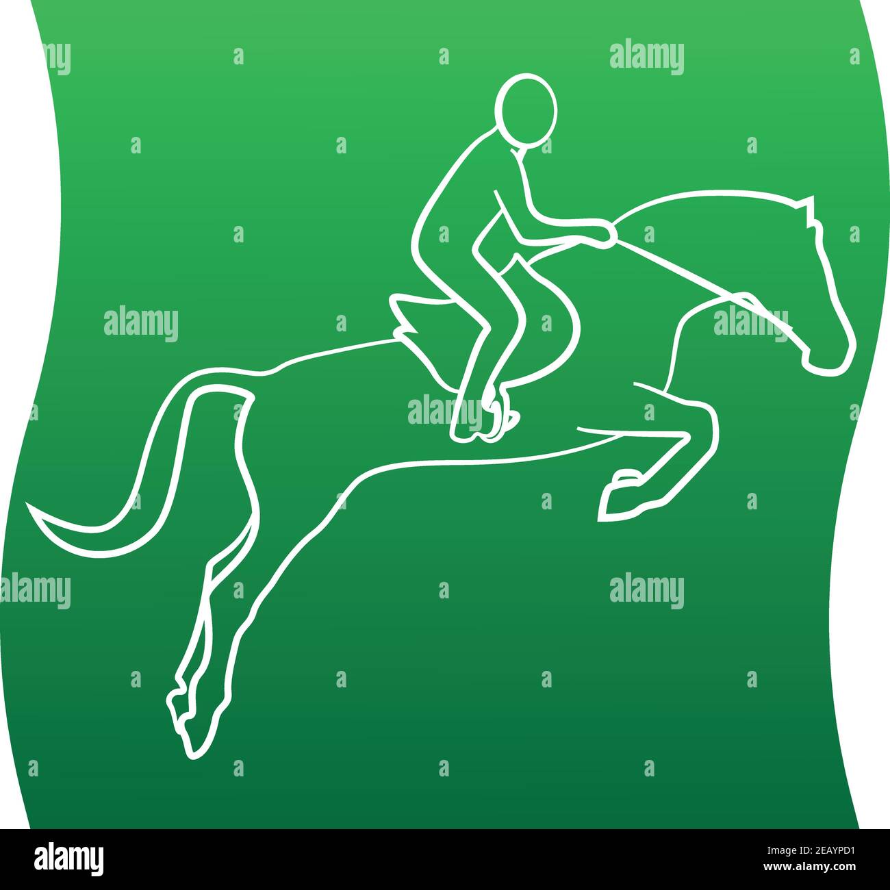 Show jumping icon of a set - green gradient vector outline of horse and ...